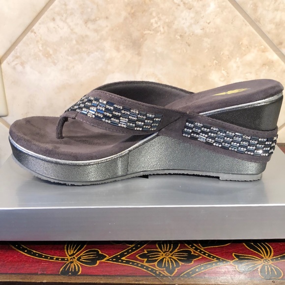 Volatile | Shoes | Volatile Crystal Embellished Wedge Thong Sandals ...